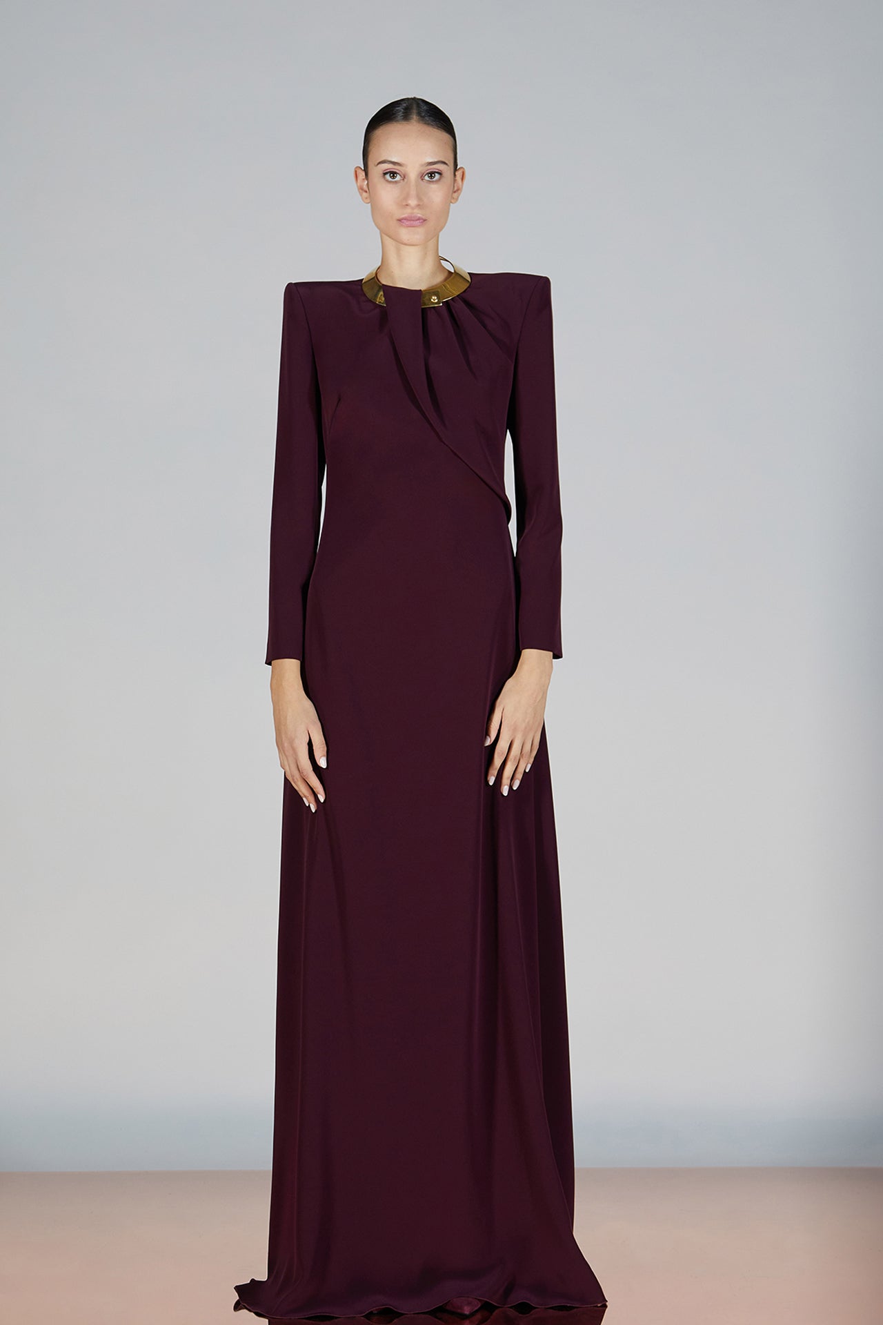 Closed-Neckline Satin Column Dress – M.R DESIGN