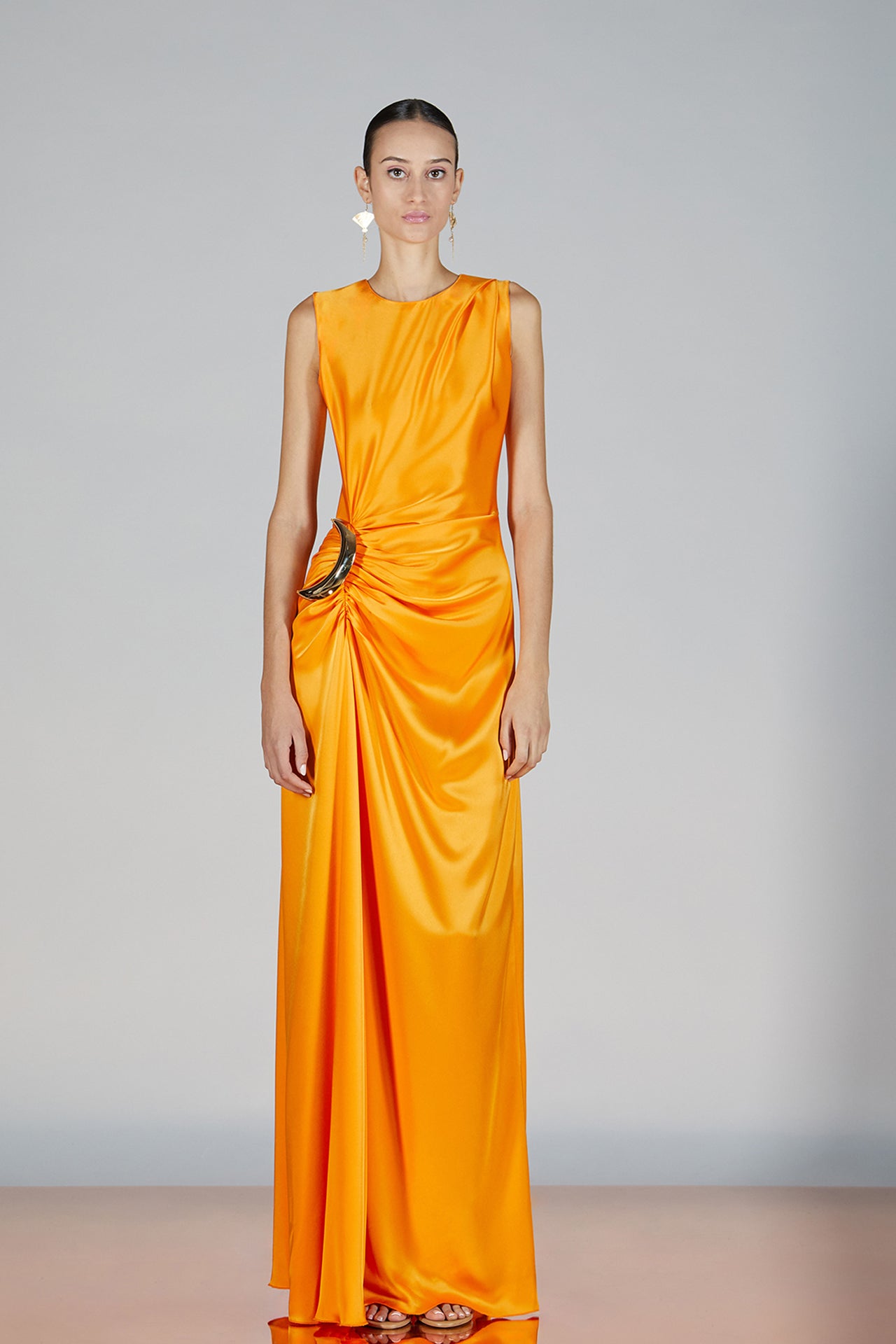 Closed-Neckline Satin Column Dress – M.R DESIGN