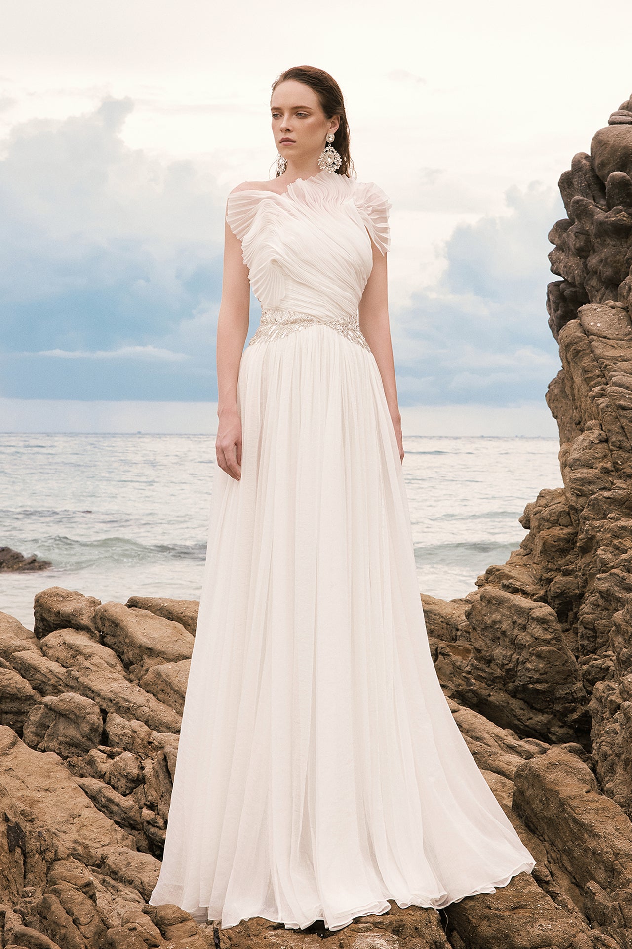 Strapless Pleated Column Dress With Crystals Embroidery – M.R DESIGN
