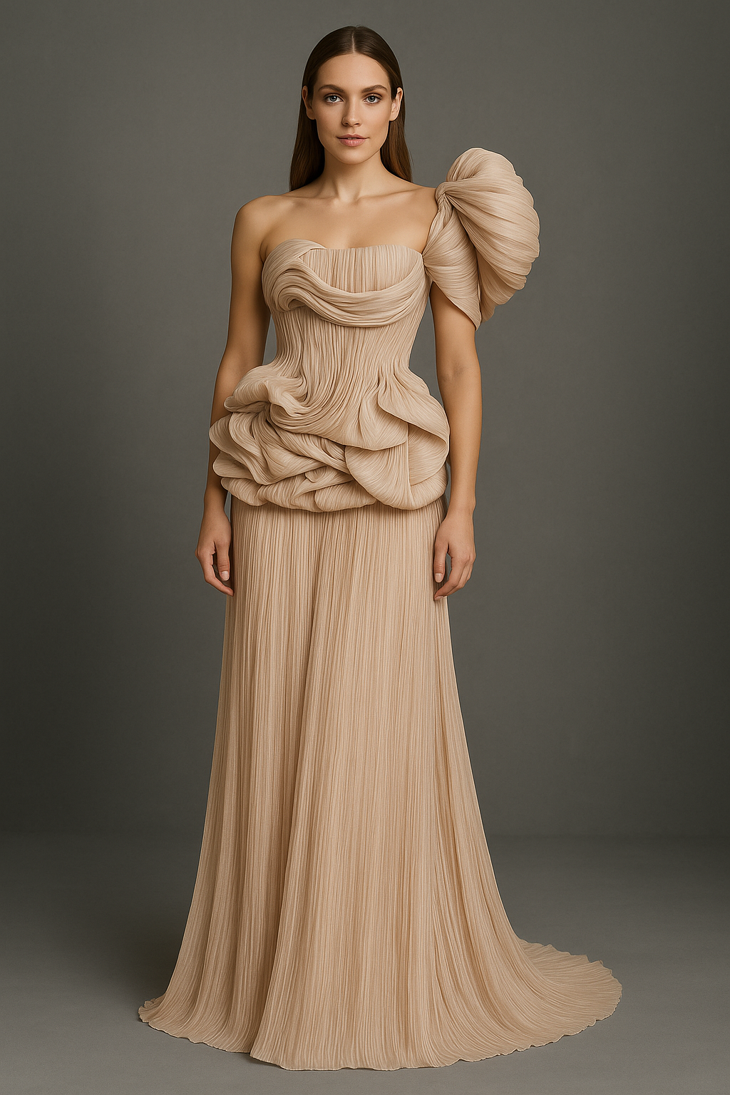 One-Shoulder Draped Long Dress – M.R DESIGN